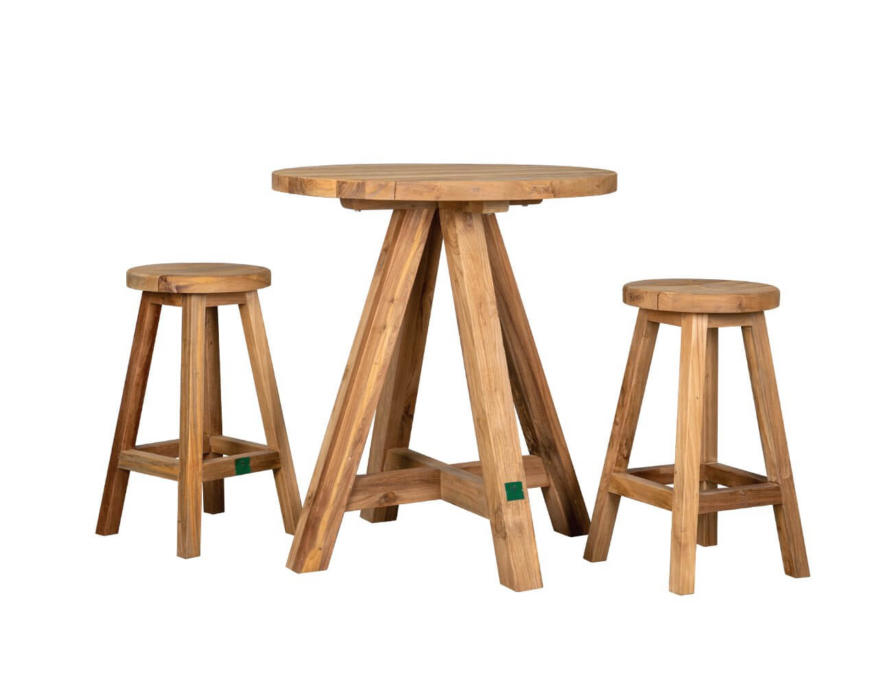 Teak Counter Stool & Round Table Set - 3PCS - Living Culture